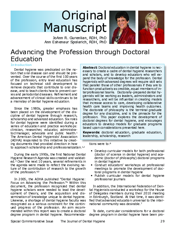 (PDF) Advancing the profession through doctoral education