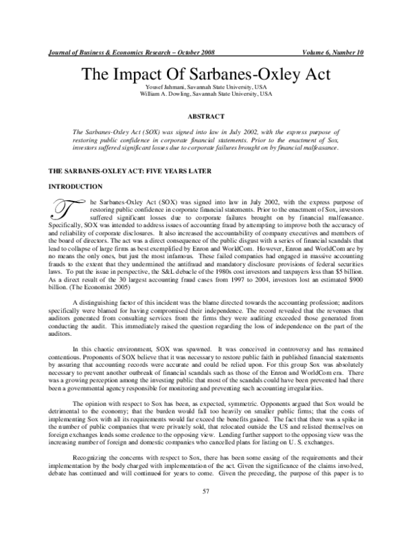 (PDF) The Impact Of Sarbanes-Oxley Act