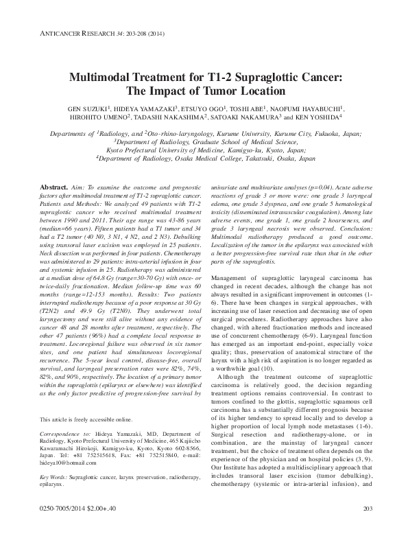 (PDF) Multimodal treatment for t1-2 supraglottic cancer: the impact of ...
