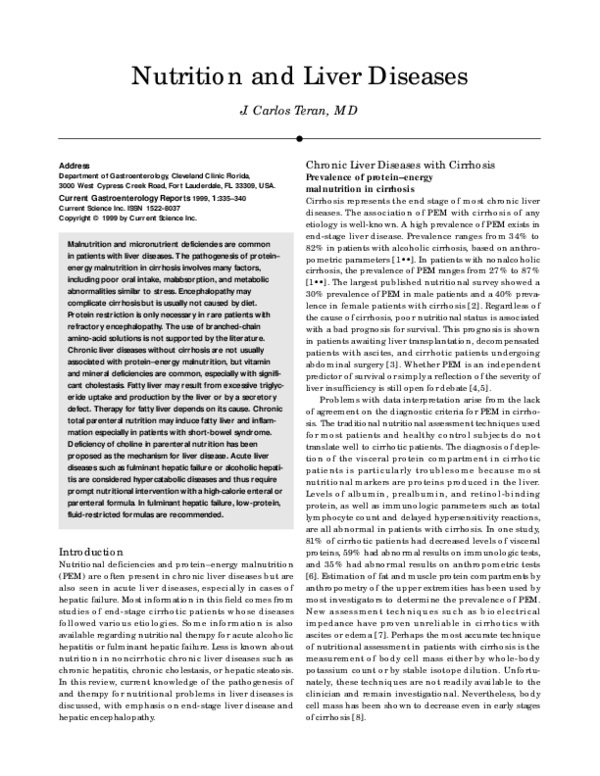 (PDF) Nutrition and liver diseases