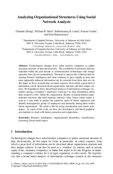 (PDF) Analyzing Organizational Structures Using Social Network Analysis
