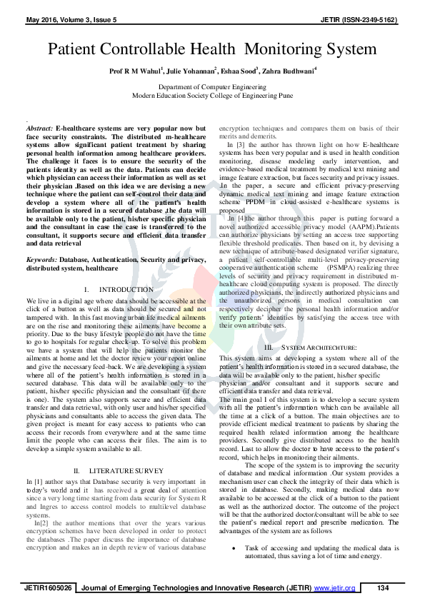 (PDF) Patient Controllable Health Monitoring System
