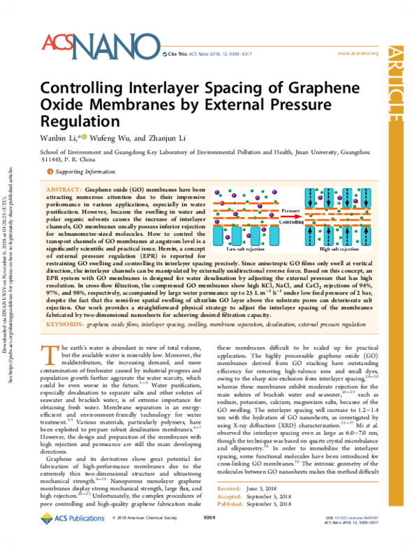 (PDF) Controlling Interlayer Spacing of Graphene Oxide Membranes by ...