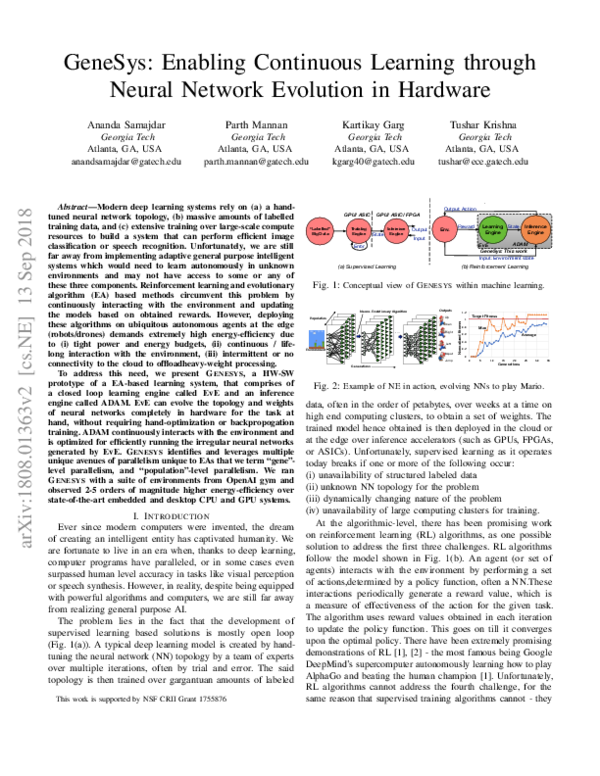 Pdf Genesys Enabling Continuous Learning Through Neural Network Evolution In Hardware