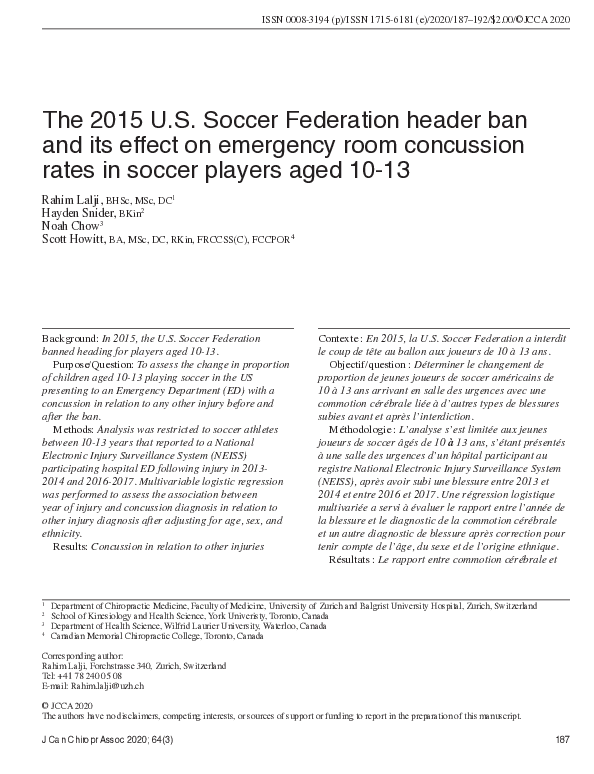(PDF) The 2015 U.S. Soccer Federation header ban and its effect on ...