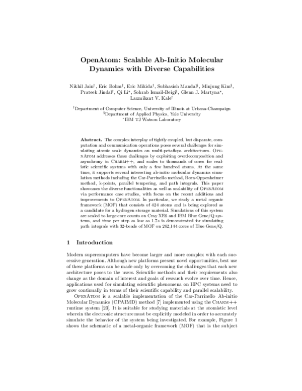 (PDF) OpenAtom: Scalable Ab-Initio Molecular Dynamics with Diverse Capabilities