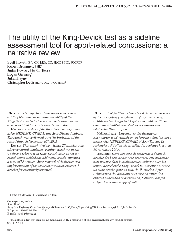 (PDF) The utility of the King-Devick test as a sideline assessment tool ...