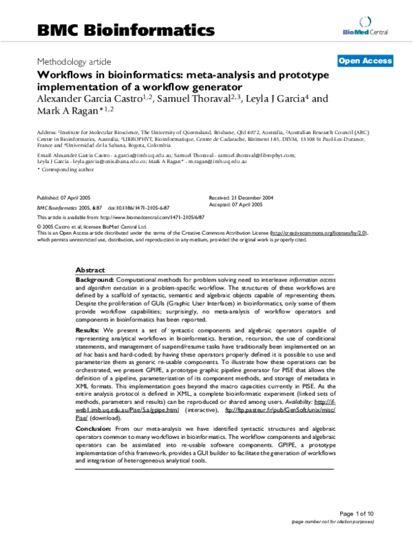 Pdf Workflows In Bioinformatics Meta Analysis And Prototype Implementation Of A Workflow