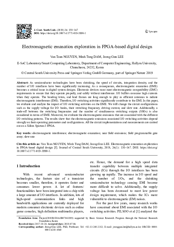 (PDF) Electromagnetic emanation exploration in FPGA-based digital design