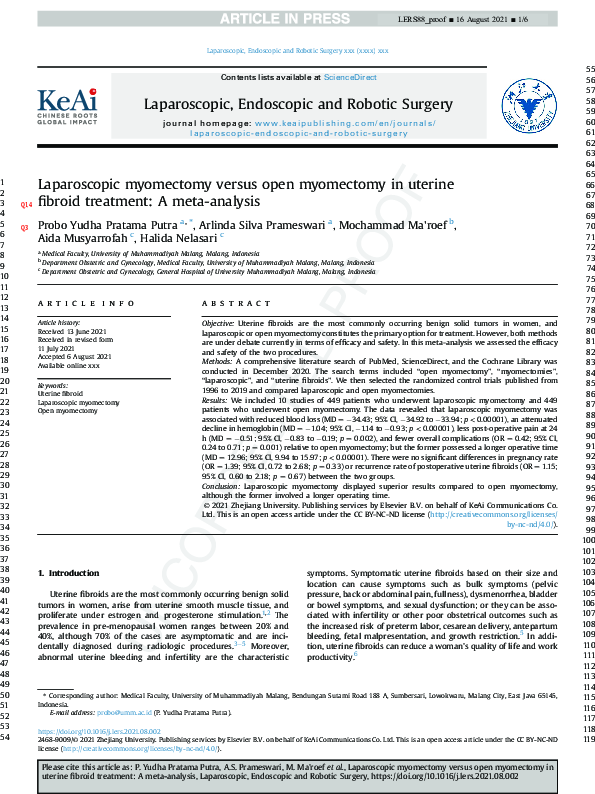 (PDF) Laparoscopic myomectomy versus open myomectomy in uterine fibroid ...