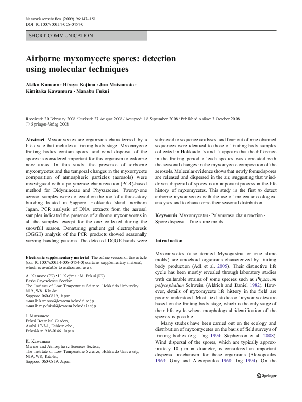 (PDF) Airborne myxomycete spores: detection using molecular techniques