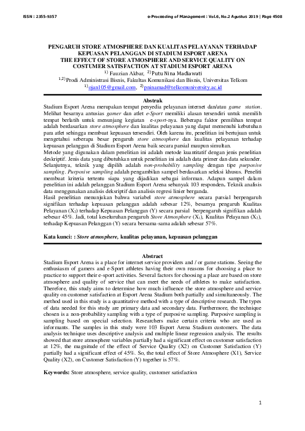 (PDF) Pengaruh Store Atmosphere Dan Kualitas Pelayanan Terhadap Kepuasan Pelanggan Di Stadium ...