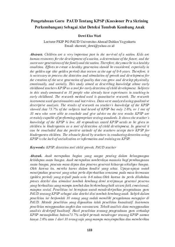 (PDF) Pengetahuan Guru PAUD Tentang KPSP (Kuesioner Pra Skrining ...
