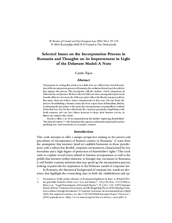 (PDF) Selected Issues on the Incorporation Process in Romania and ...
