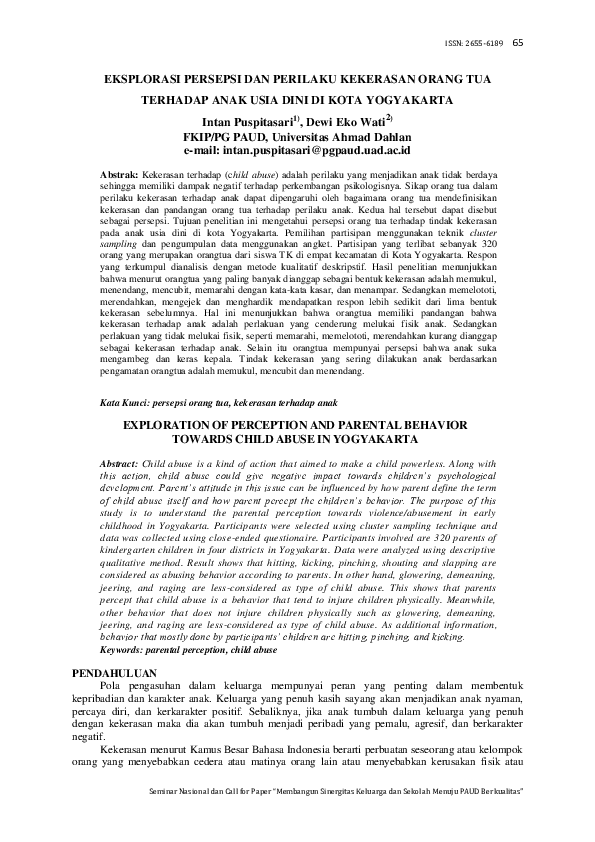 (PDF) Eksplorasi Persepsi Dan Perilaku Kekerasan Orang Tuaterhadap Anak ...