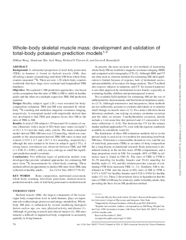 (PDF) Whole-body skeletal muscle mass: development and validation of ...