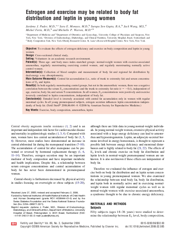 (PDF) Estrogen and exercise may be related to body fat distribution and ...