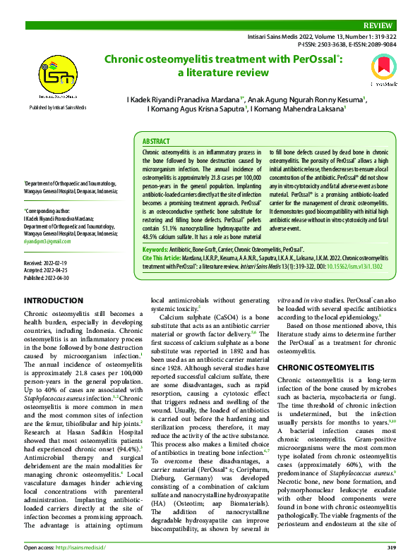 (PDF) Chronic osteomyelitis treatment with PerOssal®: a literature review