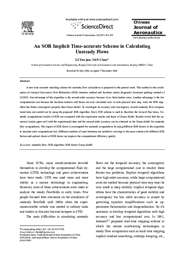 Pdf Efficient Sor Scheme For Unsteady Flow Calculations