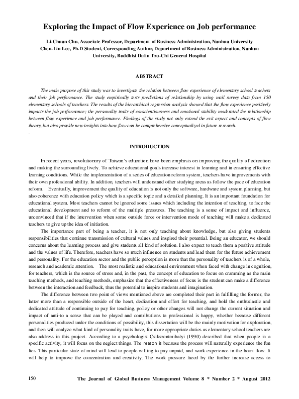 (PDF) Exploring the Impact of Flow Experience on Job performance