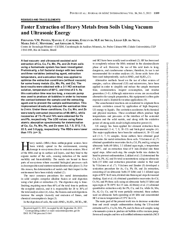 (PDF) Faster Extraction of Heavy Metals from Soils Using Vacuum and ...