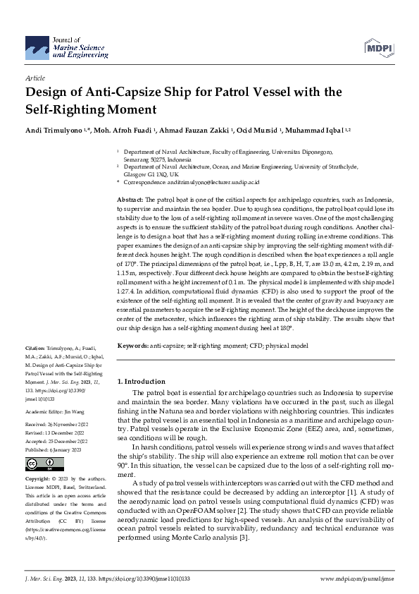 (PDF) Design of Anti-Capsize Ship for Patrol Vessel with the Self ...