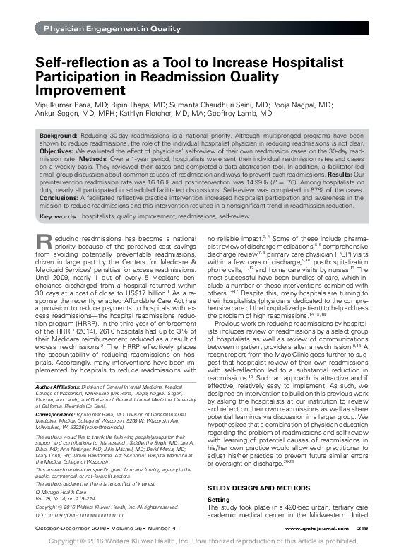 (PDF) Self-reflection as a Tool to Increase Hospitalist Participation ...