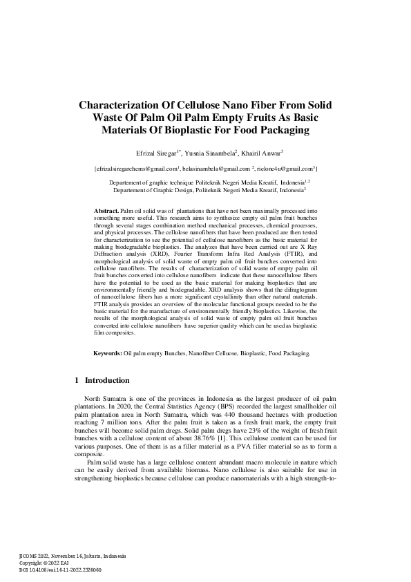(PDF) Characterization Of Cellulose Nano Fiber From Solid Waste Of Palm Oil Palm Empty Fruits As ...