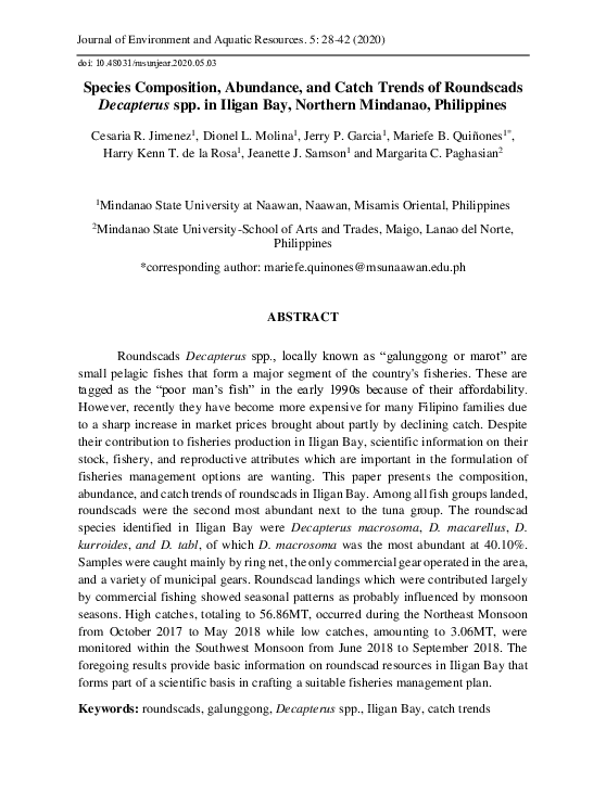 (PDF) Species Composition, Abundance, and Catch Trends of Roundscads ...