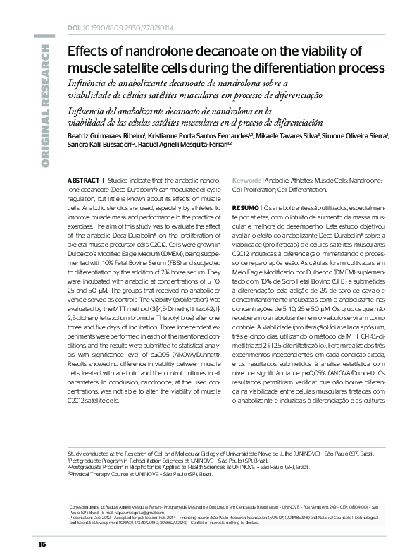 (PDF) Effects of nandrolone decanoate on the viability of muscle ...