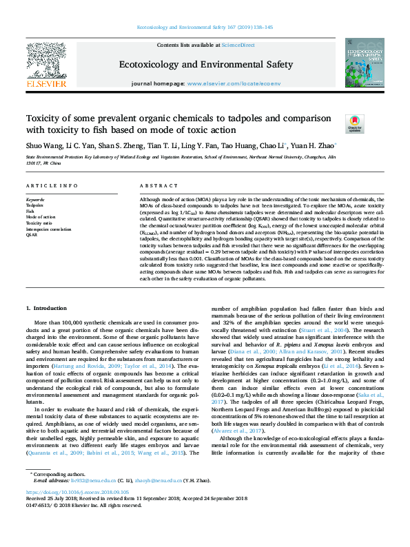 (PDF) Toxicity of some prevalent organic chemicals to tadpoles and ...
