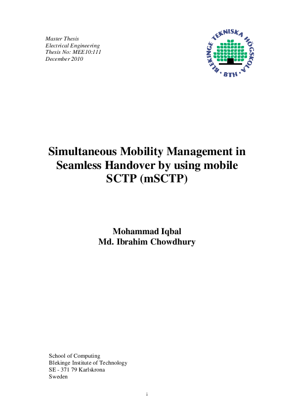 (PDF) Simultaneous Mobility Management in Seamless Handover by using mobile SCTP (mSCTP)