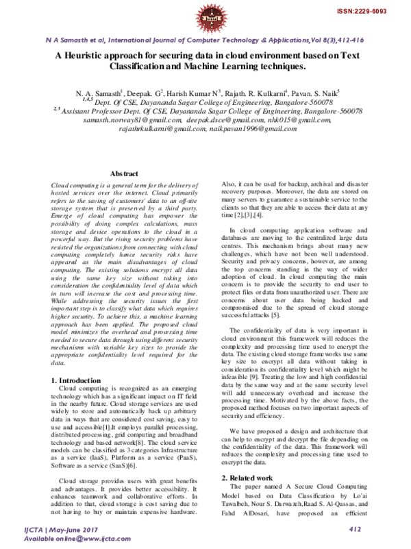 Pdf A Heuristic Approach For Securing Data In Cloud Environment Based On Text Classification