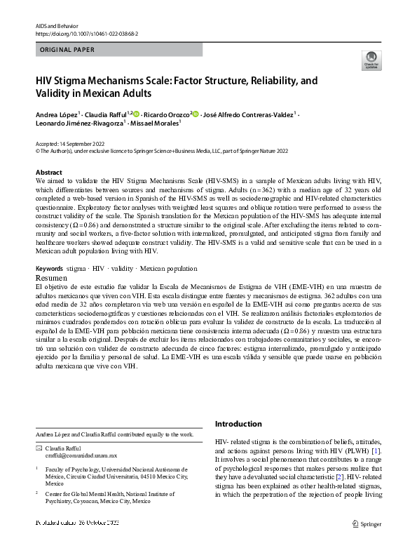 (PDF) HIV Stigma Mechanisms Scale: Factor Structure, Reliability, and ...