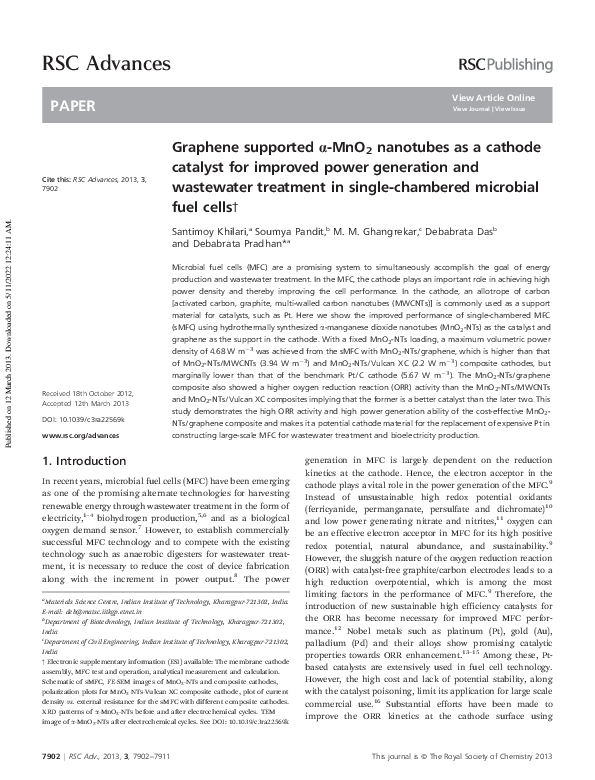 (PDF) Graphene supported α-MnO2 nanotubes as a cathode catalyst for ...