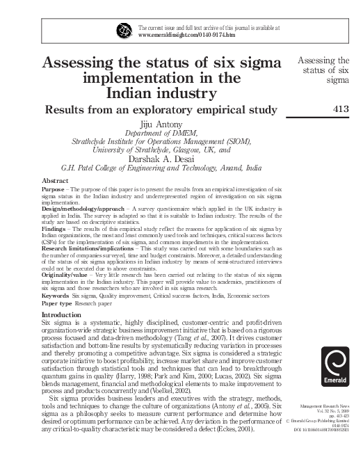 (PDF) Assessing the status of six sigma implementation in the Indian ...