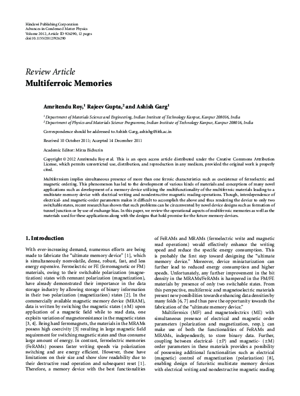 (PDF) Multiferroic Memories