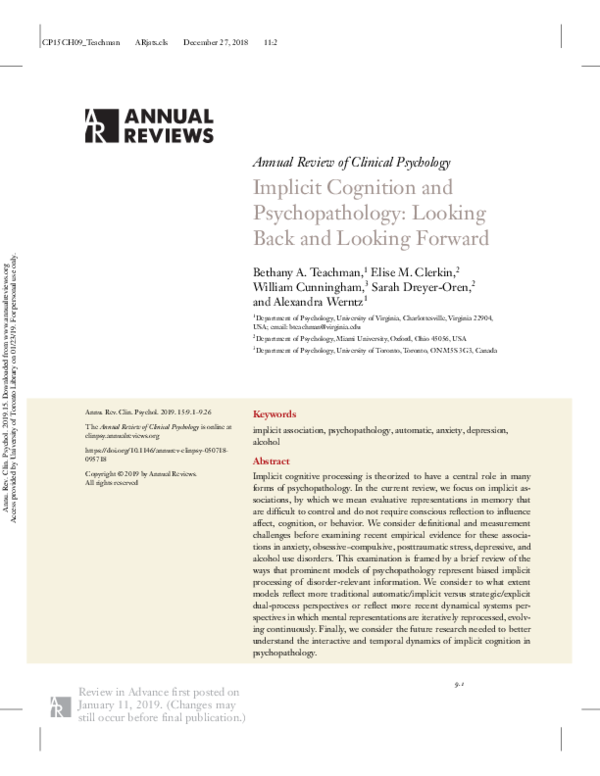 (PDF) Implicit Cognition and Psychopathology: Looking Back and Looking ...