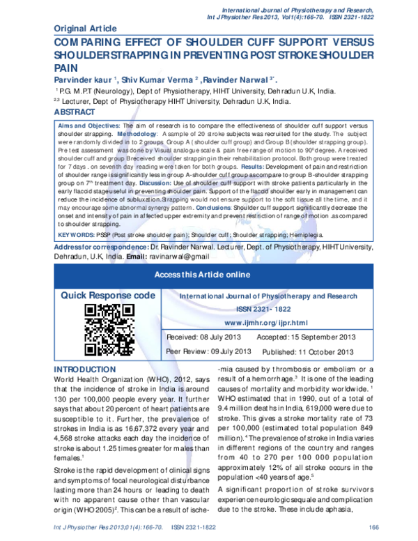 (PDF) Comparing Effect of Shoulder Cuff Support Versus Shoulder ...