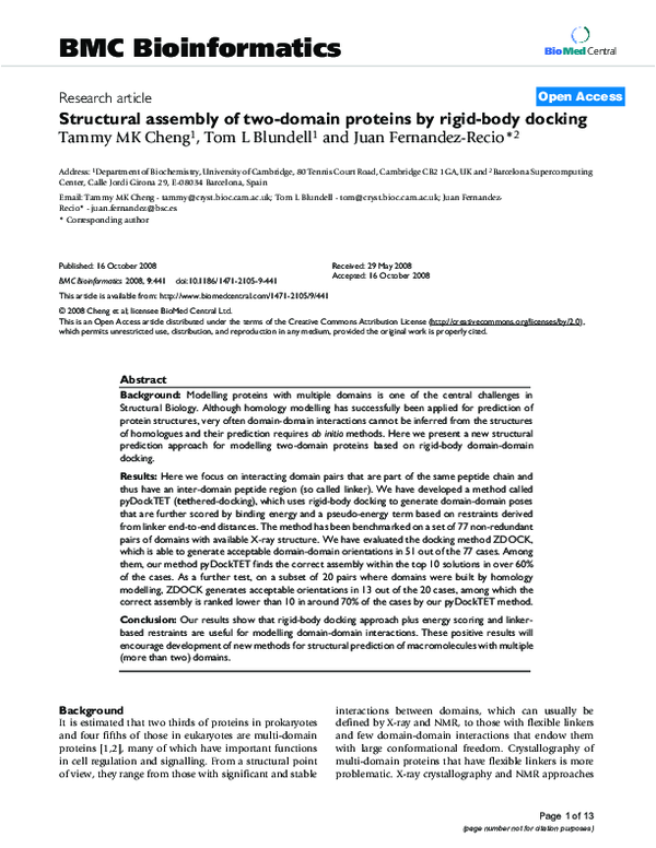 (PDF) Structural assembly of two-domain proteins by rigid-body docking