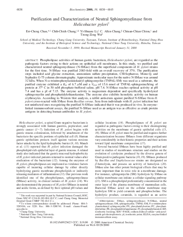 (PDF) Purification and Characterization of Neutral Sphingomyelinase ...