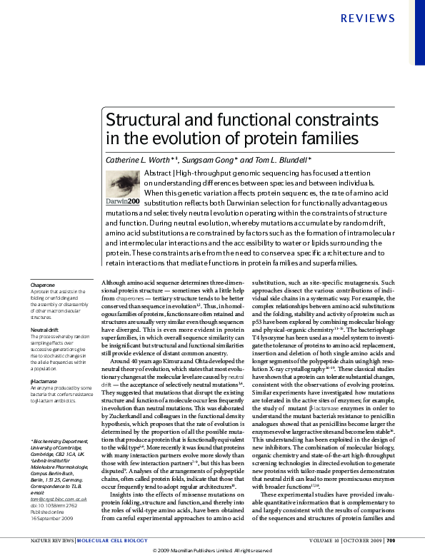 (PDF) Structural and functional constraints in the evolution of protein families
