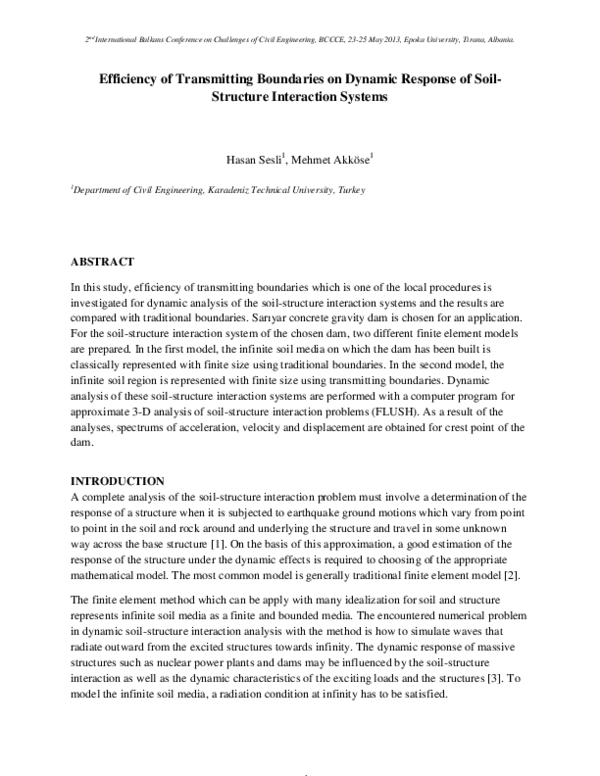 (PDF) Efficiency of Transmitting Boundaries on Dynamic Response of Soil- Structure Interaction ...