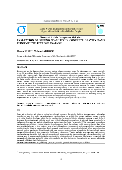 (PDF) Evaluation of Sliding Stability in Concrete Gravity Dams Using ...
