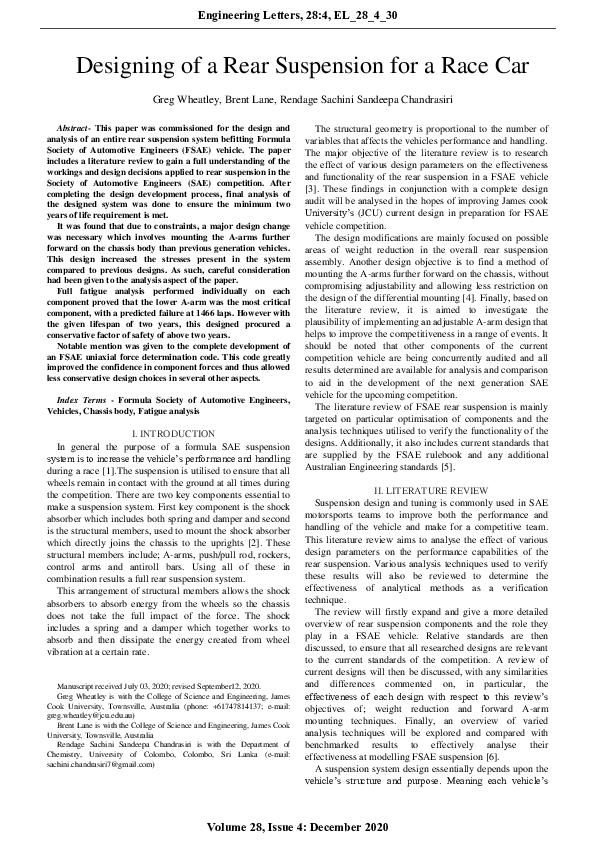 (PDF) Designing of a Rear Suspension for a Race Car