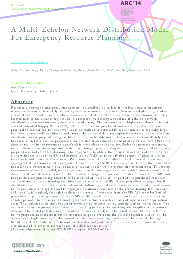 (PDF) A Multi-echelon Network Distribution Model For Emergency Resource ...