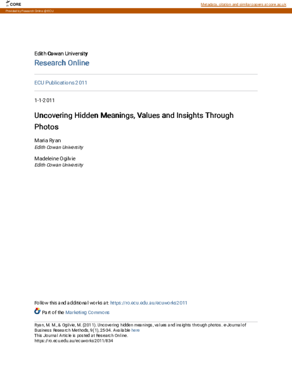 (PDF) Uncovering Hidden Meanings, Values and Insights Through Photos