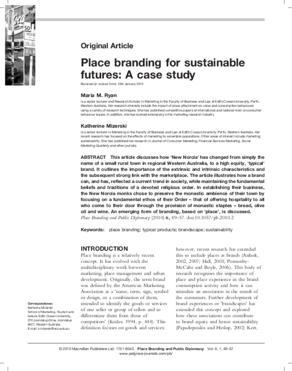 (PDF) Place branding for sustainable futures: A case study
