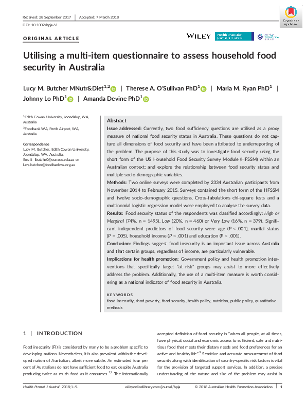 (PDF) Utilising a multi-item questionnaire to assess household food ...