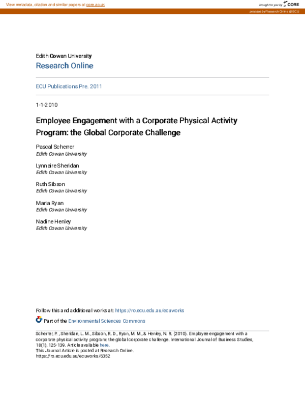 (PDF) Employee engagement with a corporate physical activity program: the global corporate challenge